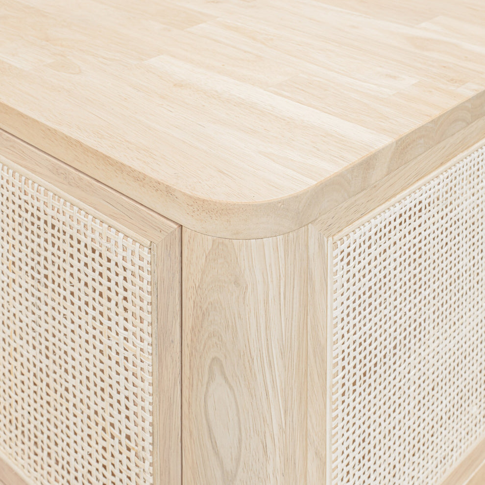 Natural Wood Cane Coffee Table with Storage | Small Rattan Table