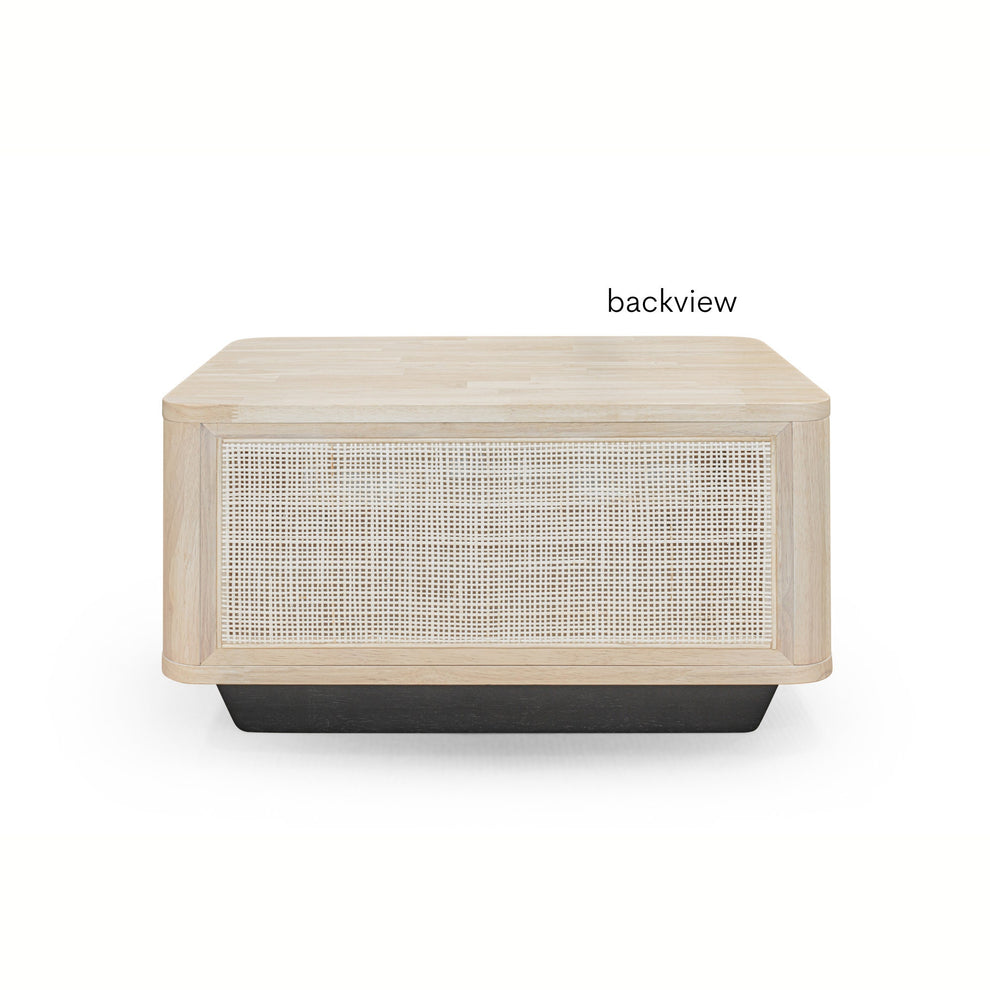 Natural Wood Cane Coffee Table with Storage | Small Rattan Table
