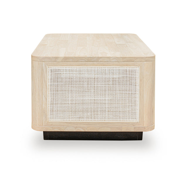 Natural Wood Cane Coffee Table with Storage | Small Rattan Table