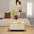 Natural Wood Cane Coffee Table with Storage | Small Rattan Table