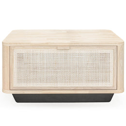 Natural Wood Cane Coffee Table with Storage | Small Rattan Table