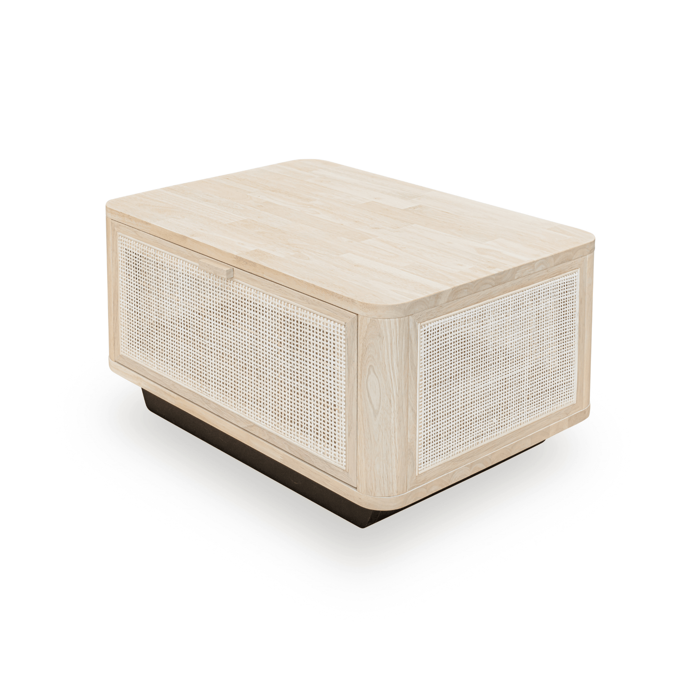 Natural Wood Cane Coffee Table with Storage | Small Rattan Table