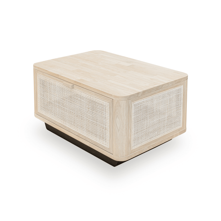 Natural Wood Cane Coffee Table with Storage | Small Rattan Table