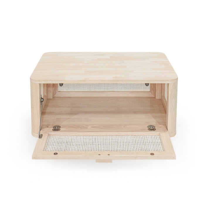 Natural Wood Cane Coffee Table with Storage | Small Rattan Table